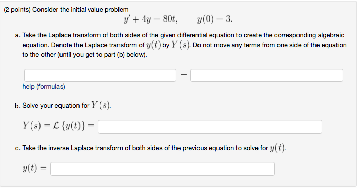 Solved (2 points) Consider the initial value problem y + 4y | Chegg.com