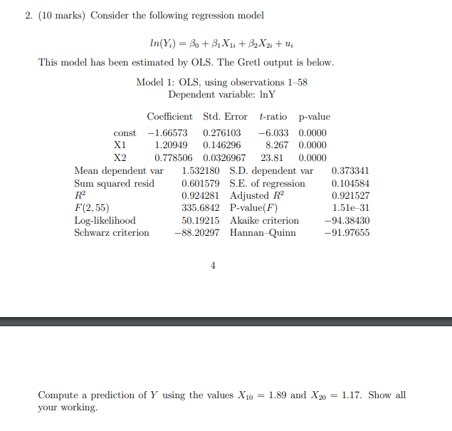 Solved 2. (10 marks) Consider the following regression model | Chegg.com