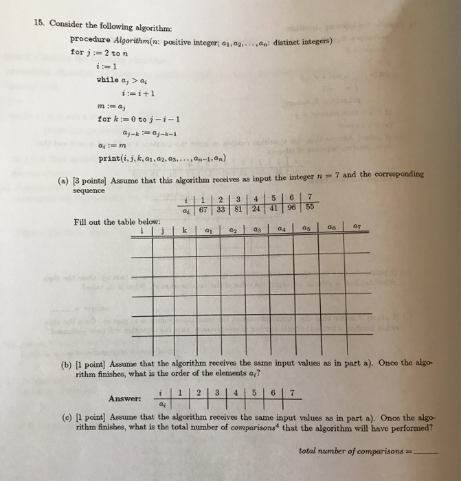 Solved 15. Consider the following algorithm procedure | Chegg.com