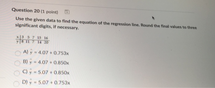 Solved Use the given data to find the equation of the | Chegg.com