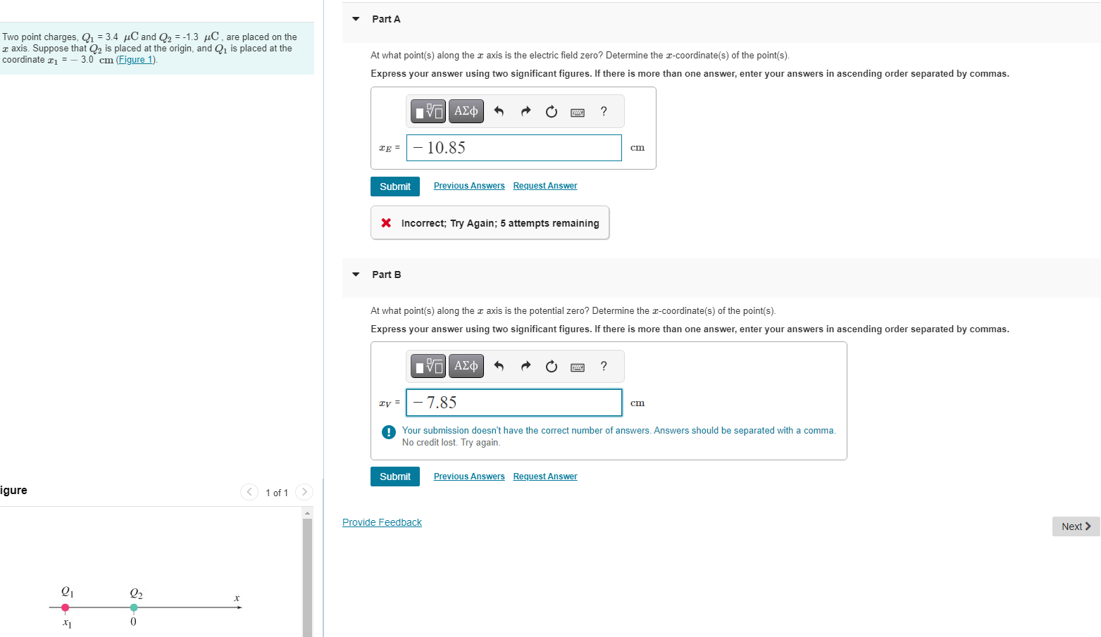 Solved Two point charges, Q1=3.4μC and Q2=−1.3μC, are placed | Chegg.com