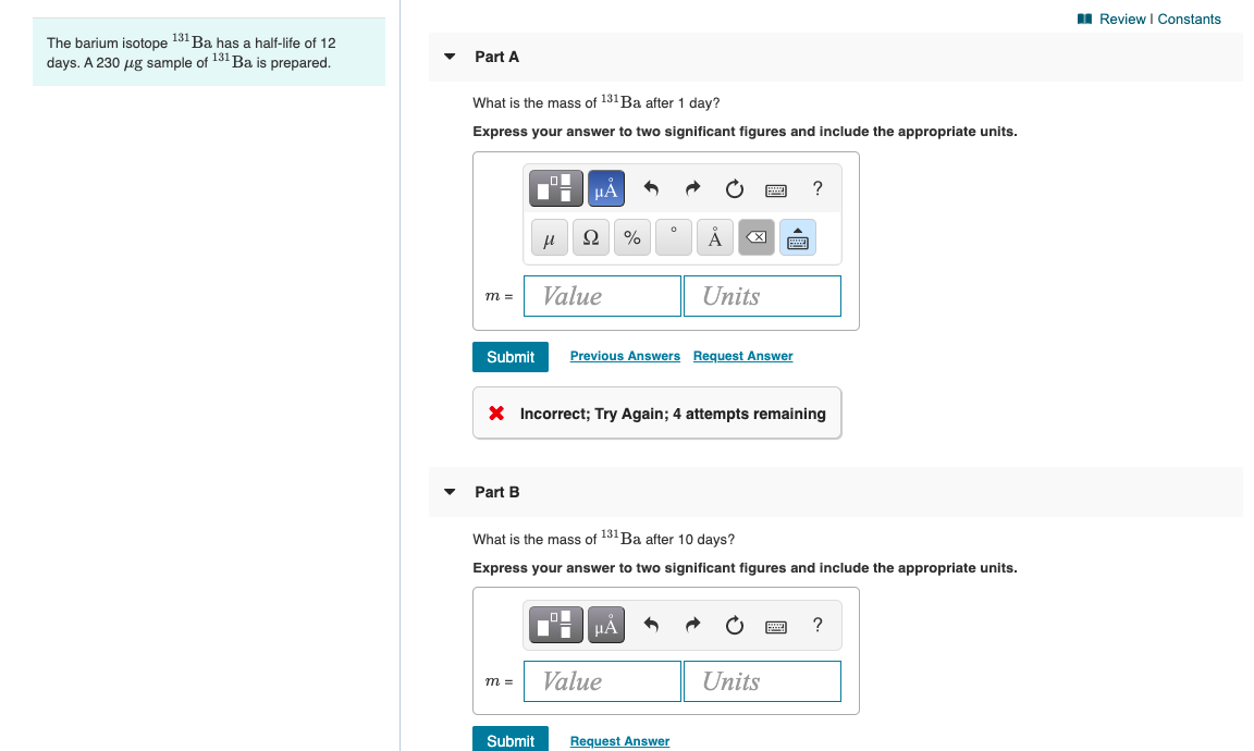 Solved Review | Constants The barium isotope 131 Ba has a | Chegg.com