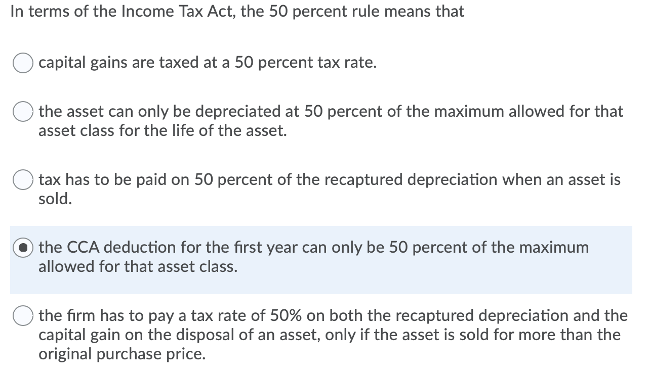 In terms of the Income Tax Act, the 50 percent rule | Chegg.com