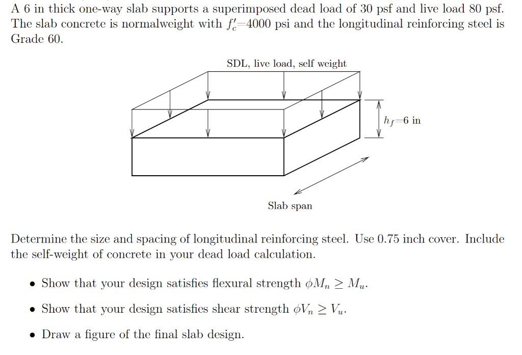 Solved A 6 in thick one-way slab supports a superimposed | Chegg.com