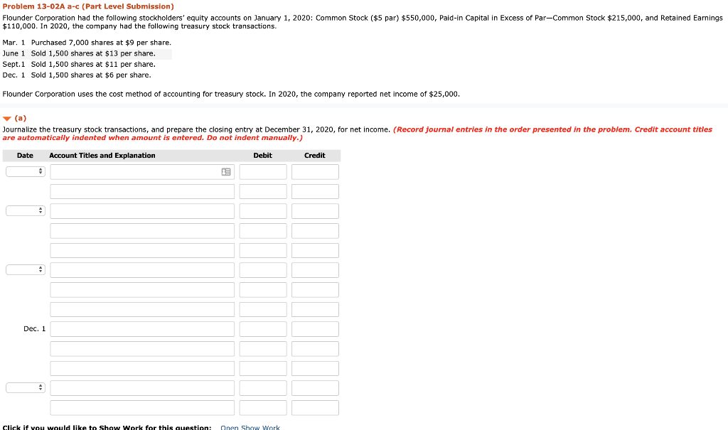 Solved Problem 13-02A a-c (Part Level Submission) Flounder | Chegg.com