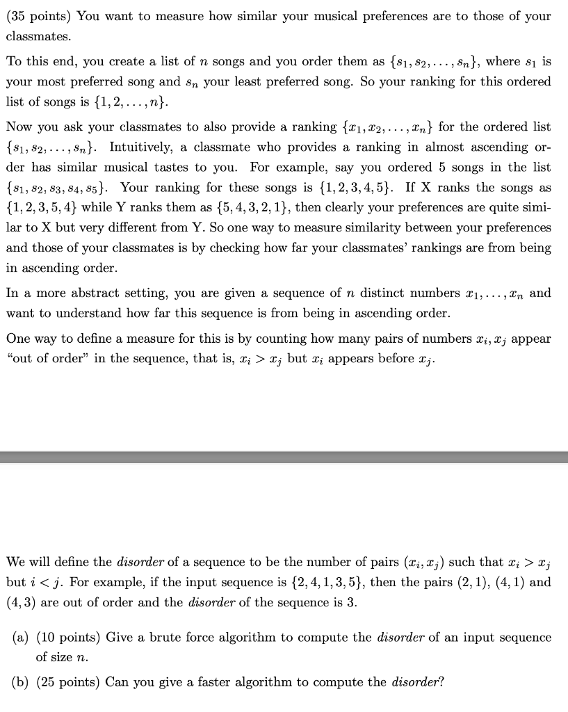 Solved (35 points) You want to measure how similar your | Chegg.com