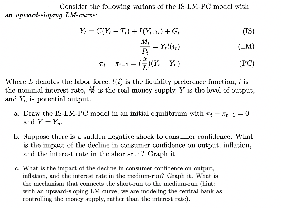 Consider the following variant of the IS-LM-PC model | Chegg.com