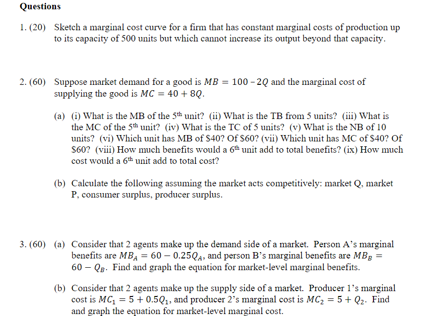 Solved (20) Sketch a marginal cost curve for a firm that has | Chegg.com