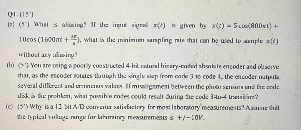 Solved Q1. (15')(a) (5') ﻿What is aliasing? If the input | Chegg.com