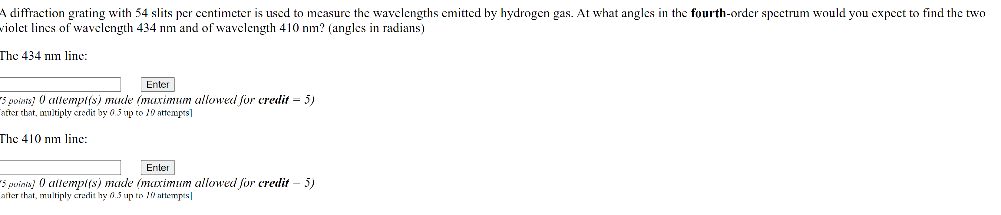 Solved A diffraction grating with 54 slits per centimeter is | Chegg.com