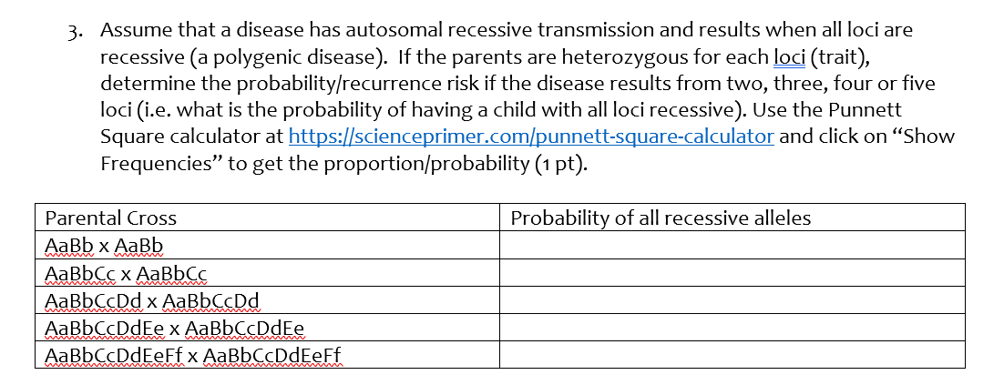 Solved 3. Assume that a disease has autosomal recessive | Chegg.com