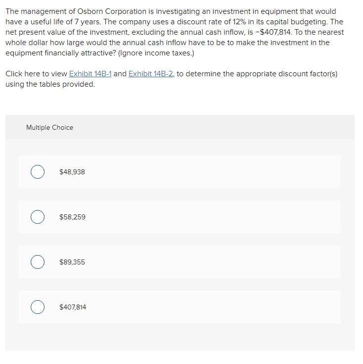 Solved The management of Osborn Corporation is investigating | Chegg.com