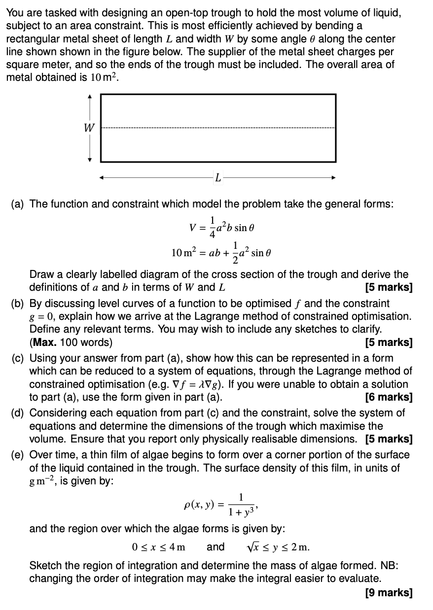 Solved You are tasked with designing an open-top trough to | Chegg.com
