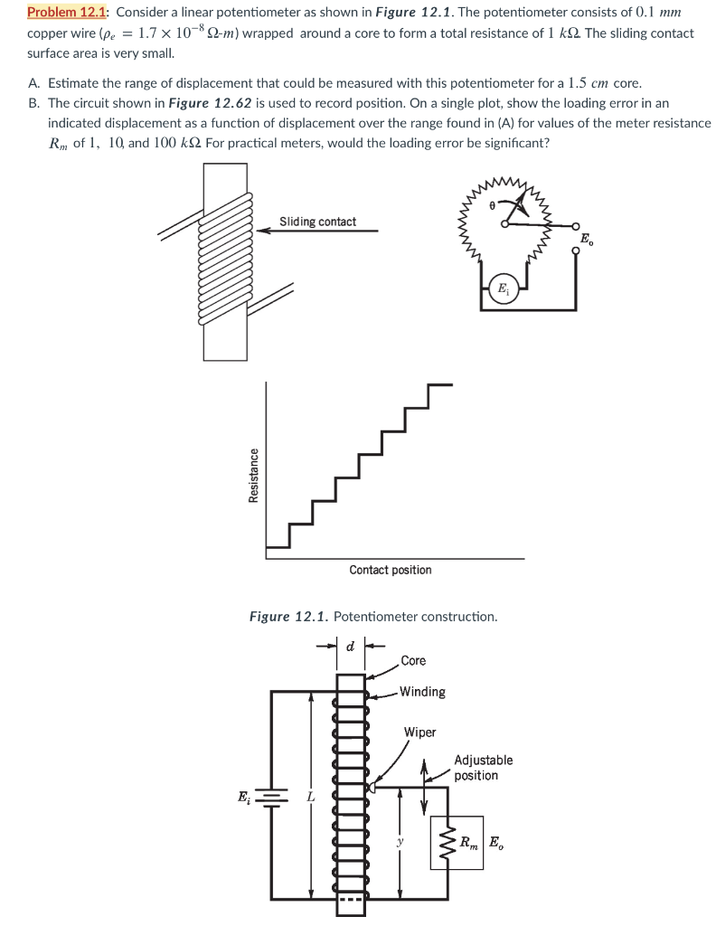 Solved Problem 12.1: Consider a linear potentiometer as | Chegg.com