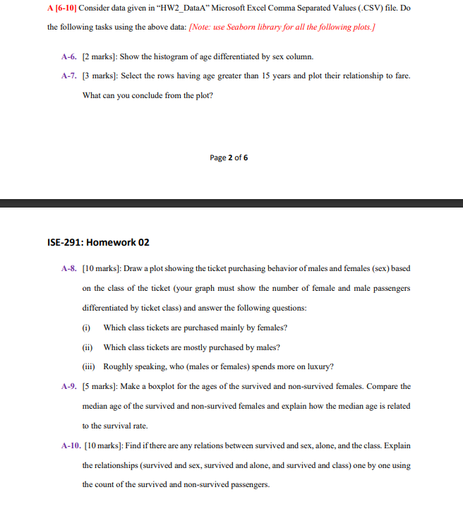 A [1-5] Consider data given in "HW2_DataA" Microsoft | Chegg.com