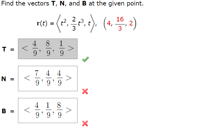 Solved Find the vectors T,N, and B at the given point. | Chegg.com