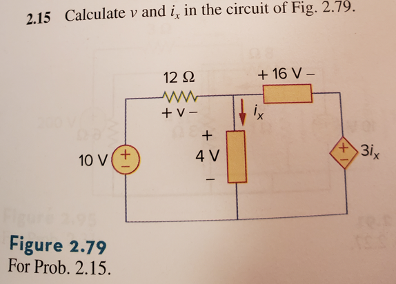 Solved 2.15 Calculate v and ix in the circuit of Fig. 2.79. | Chegg.com