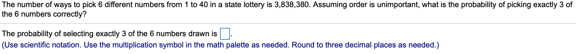 Solved The number of ways to pick 6 different numbers from 1 | Chegg.com