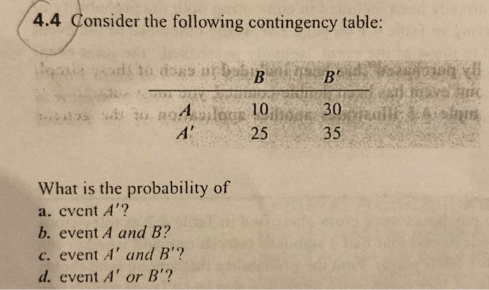 Solved 4.4 Consider the following contingency table: 10 25 | Chegg.com