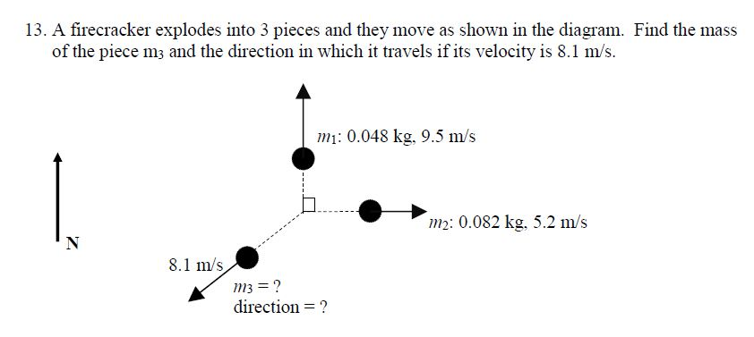 Solved 13. A firecracker explodes into 3 pieces and they | Chegg.com