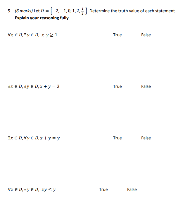 Solved 5. (6 marks) Let D={−2,−1,0,1,2,21}. Determine the | Chegg.com