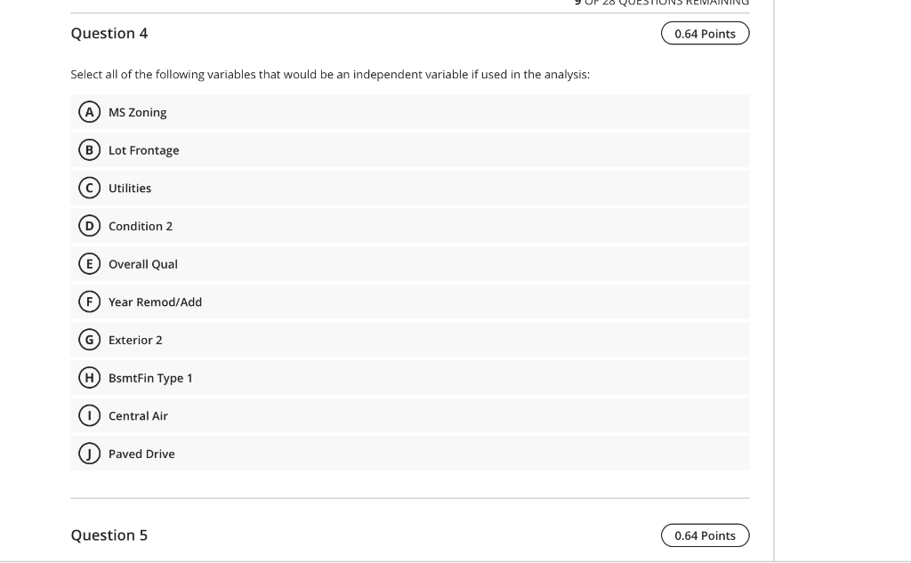 Solved Select all variables that are categorical. BsmtFin | Chegg.com