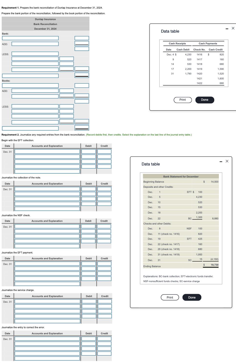 Requirement 1. Prepare the bank reconciliation of | Chegg.com