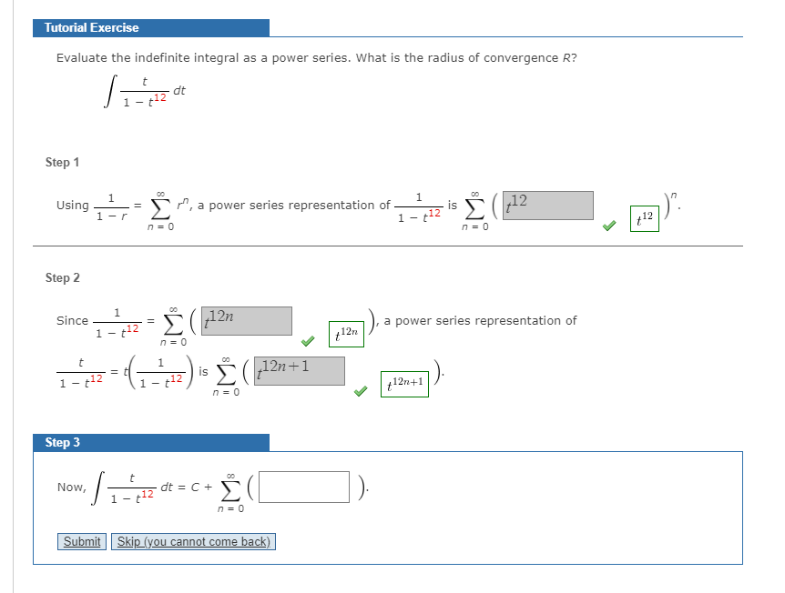 Solved Tutorial Exercise Evaluate The Indefinite Integral As 1351