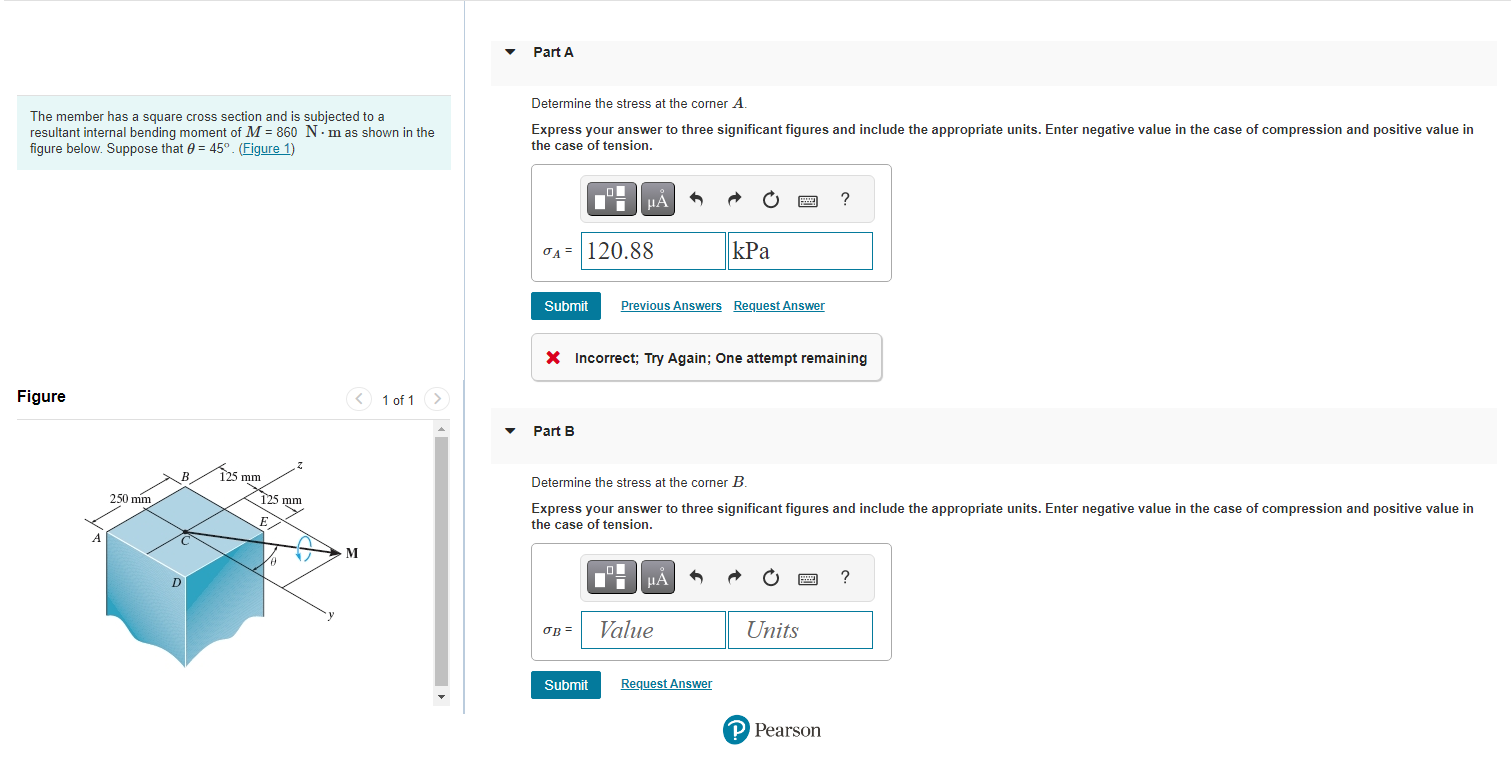 Solved Determine the stress at the corner A. The member has | Chegg.com