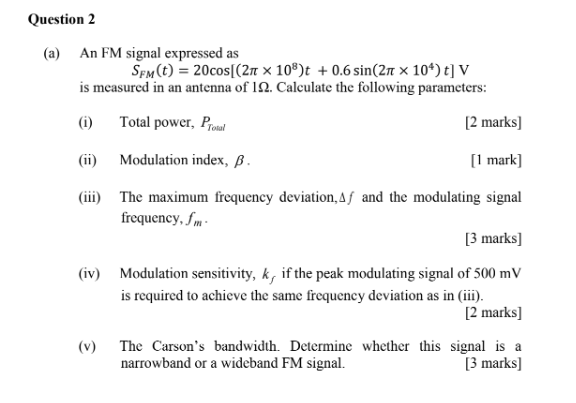 Solved (a) An FM signal expressed as | Chegg.com