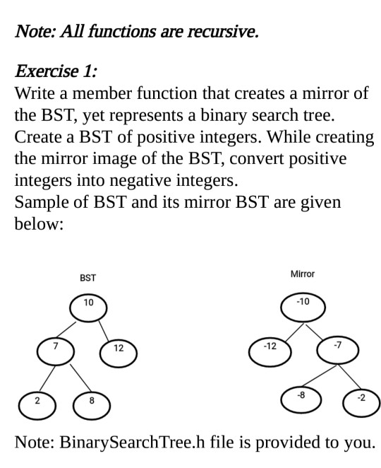 Solved Use give Binarysearchtree.h header file to solve the | Chegg.com