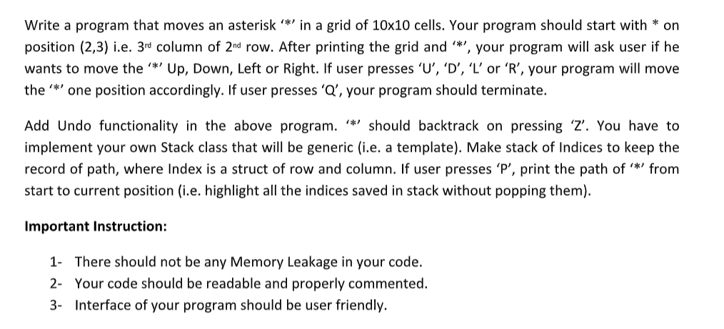 Solved Write a program that moves an asterisk "*" in a grid | Chegg.com