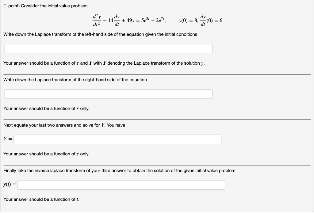 Solved (1 point) Consider the initial value problem dt2 dt | Chegg.com