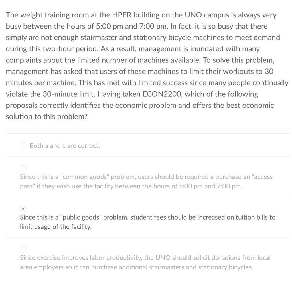 Solved The weight training room at the HPER building on the | Chegg.com