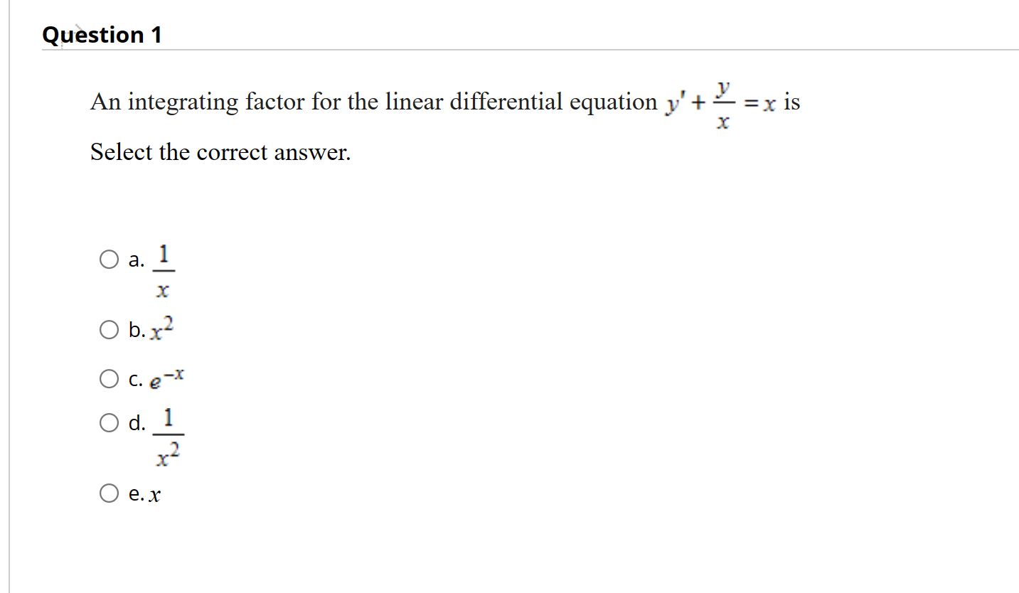 Solved An integrating factor for the linear differential | Chegg.com