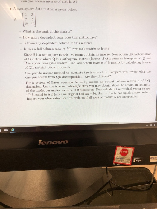 Solved Can you obtain inverse of matrix A? . A non-square | Chegg.com