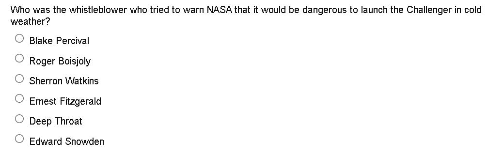 Solved Who was the whistleblower who tried to warn NASA that | Chegg.com