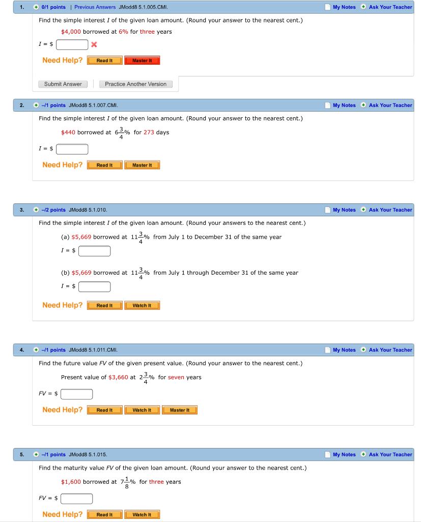 Solved 0/1 points | Previous Answers JModd8 5.1.005.CMI. Ask | Chegg.com