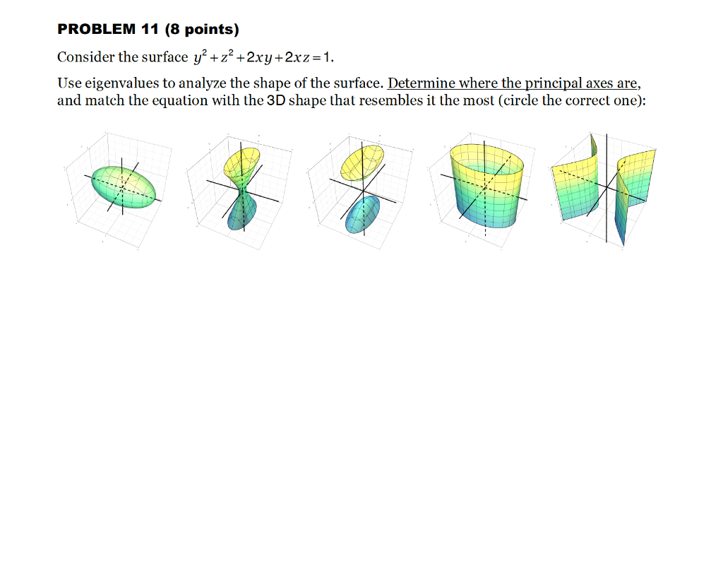 Solved PROBLEM 11 (8 points) Consider the surface ya +z2+2xy | Chegg.com