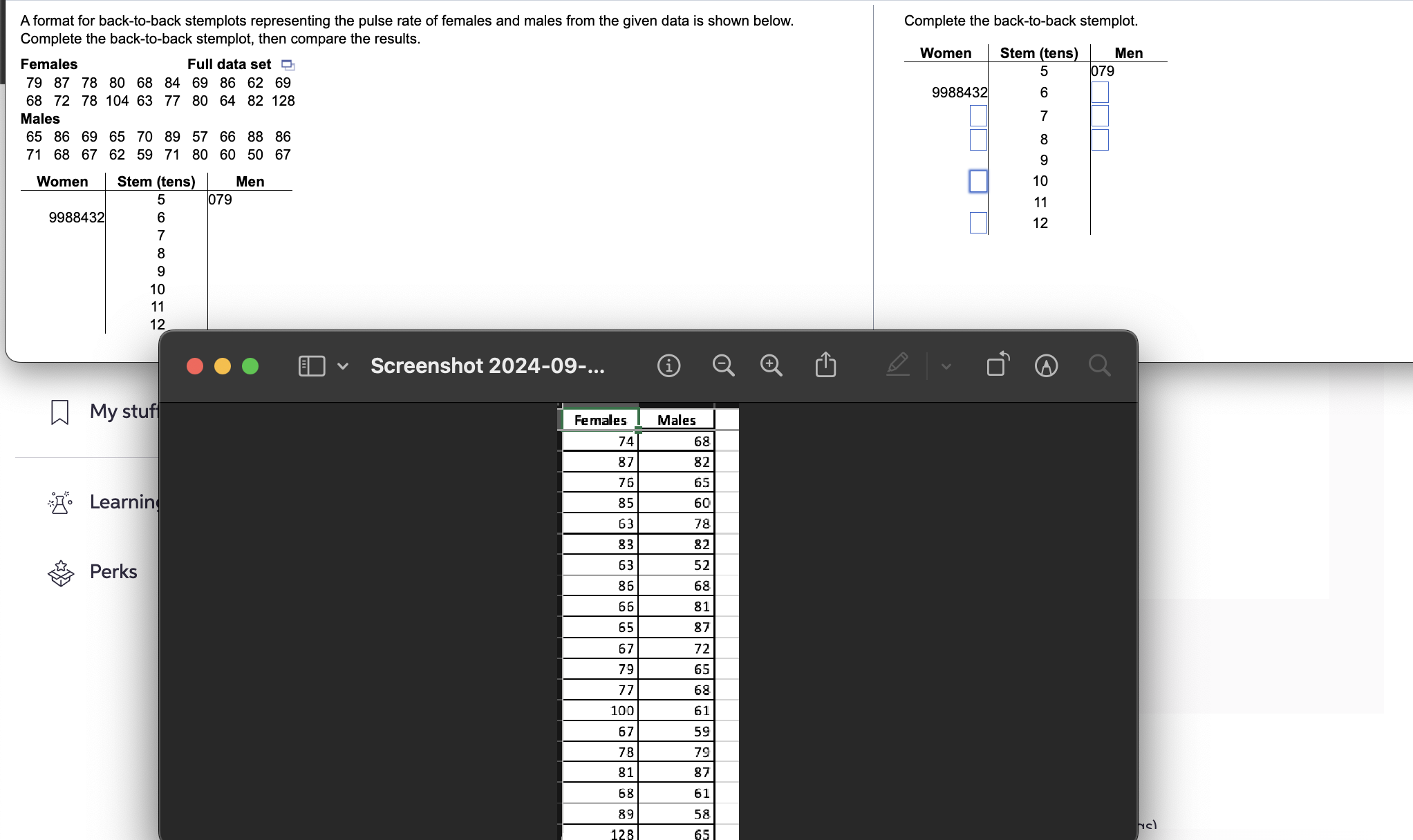 Solved A format for back-to-back stemplots representing the | Chegg.com