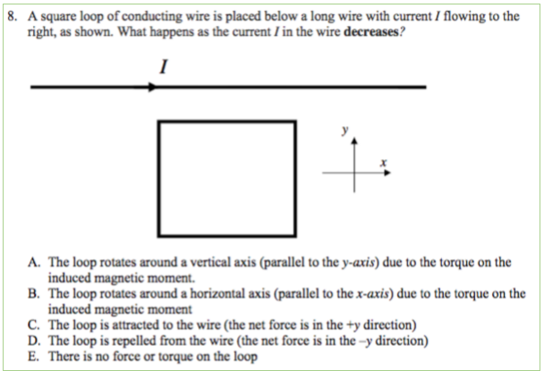 Solved 8. A square loop of conducting wire is placed below a | Chegg.com
