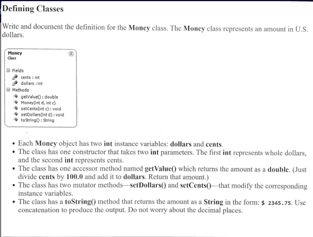 Defining Classes Write and document the definition | Chegg.com