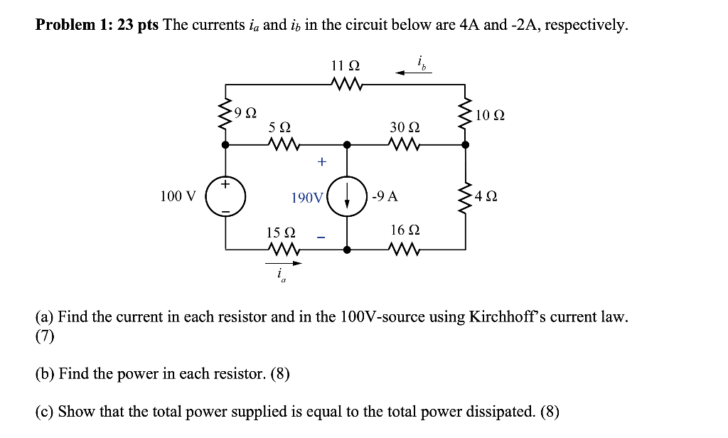 Solved Problem 1:23 pts The currents ia and ib in the | Chegg.com