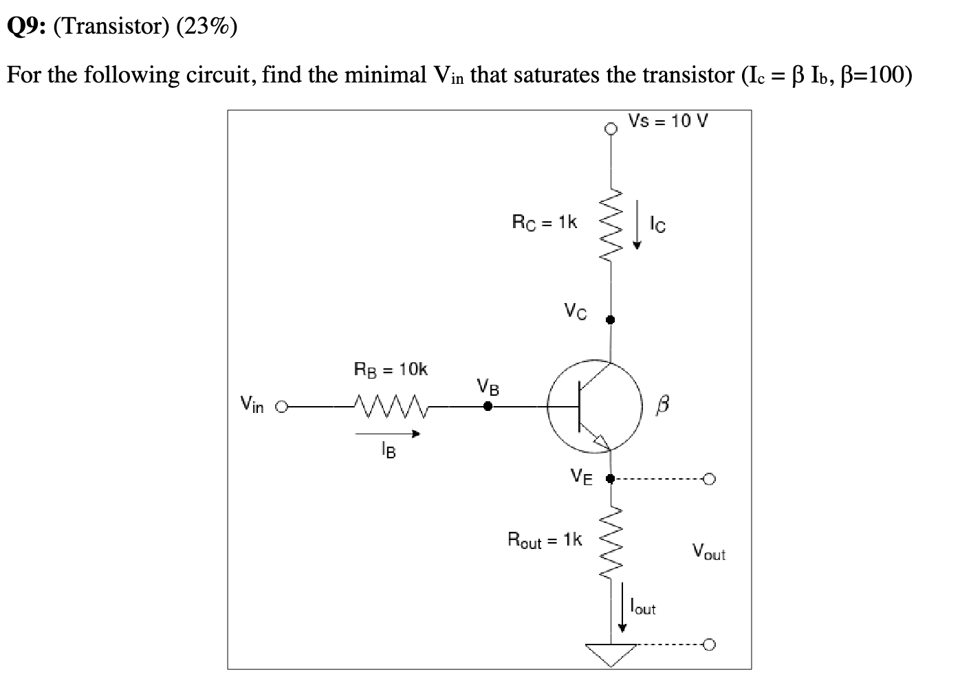 Solved Q9: (Transistor) (23%)For the following circuit, find | Chegg.com