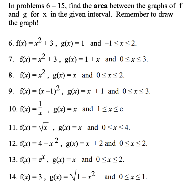 Solved In problems 6-15, ﻿find the area between the graphs | Chegg.com