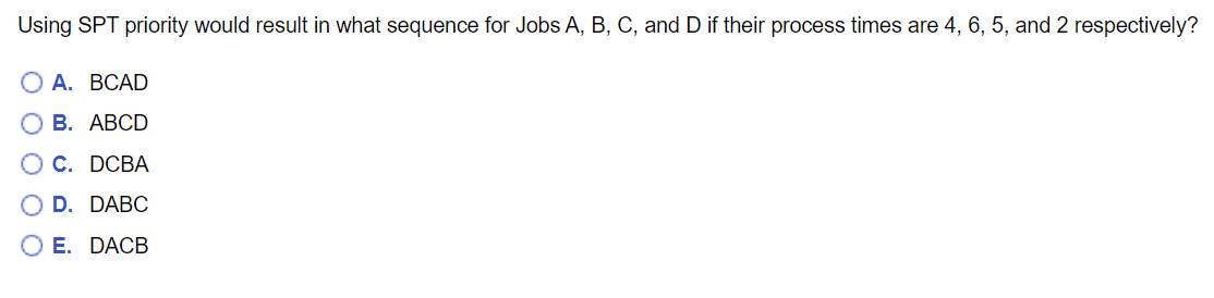 Solved Using SPT priority would result in what sequence for | Chegg.com