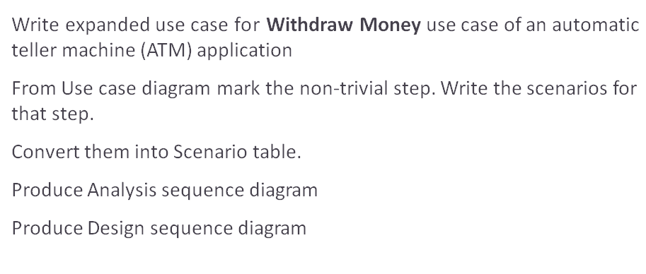 Solved Write expanded use case for Withdraw Money use case | Chegg.com