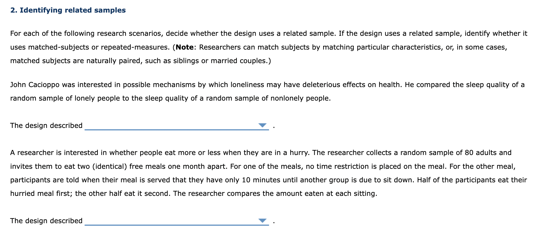 Solved 2. Identifying related samples For each of the | Chegg.com