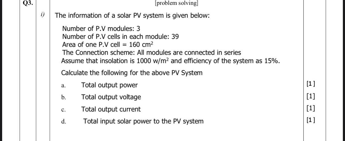 Solved [problem solving) The information of a solar PV | Chegg.com