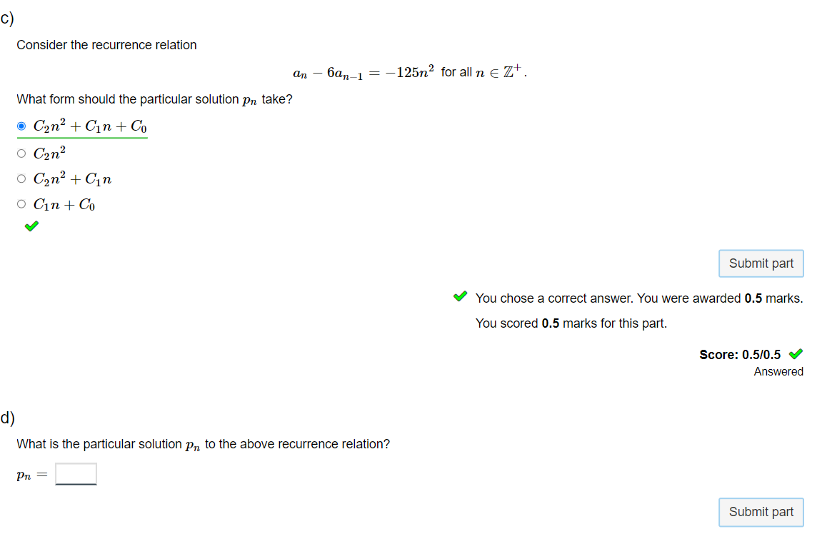 Solved Consider the recurrence relation an−6an−1=−125n2 for | Chegg.com
